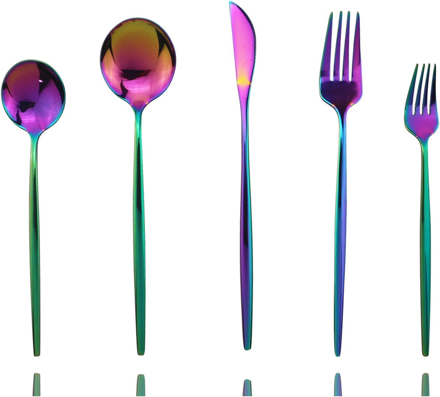 JASHII Shiny Rainbow Silverware Set, 30-Piece Stainless Steel Satin Fi ...