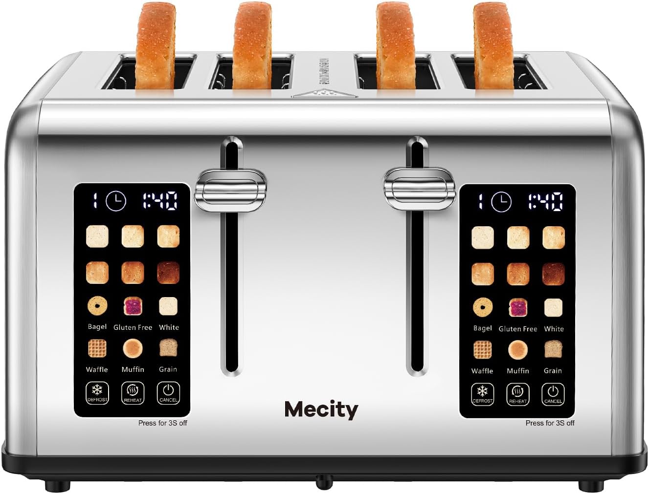 Mecity 4 Slice Toaster with Touch Screen Control, 4 Wide Slots, Stainl ...