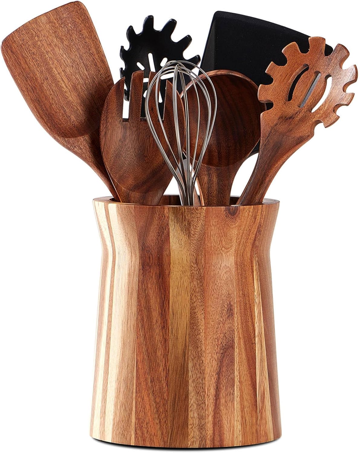 Wooden Utensil Holder for Countertop, 360° Rotating Kitchen Utensil Ho ...