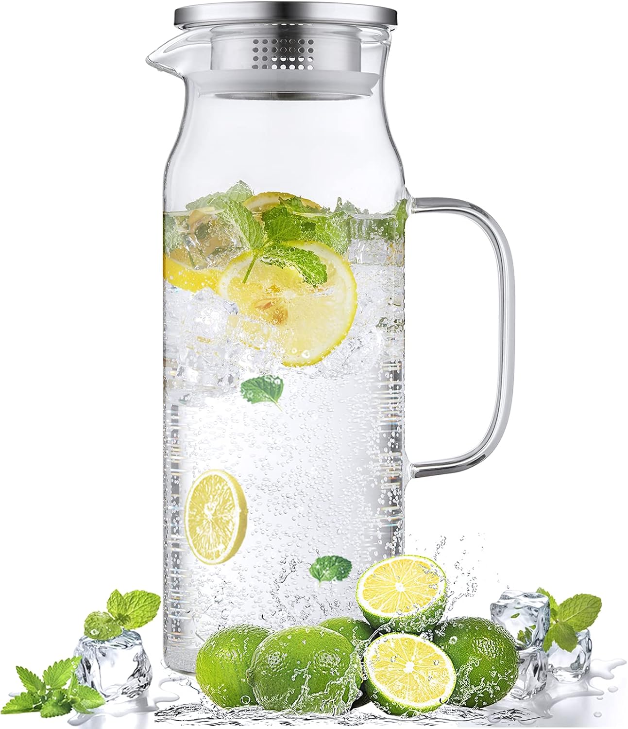 1.6 Liter 54 oz Glass Pitcher with Lid and Spout, Bivvclaz Glass Caraf ...