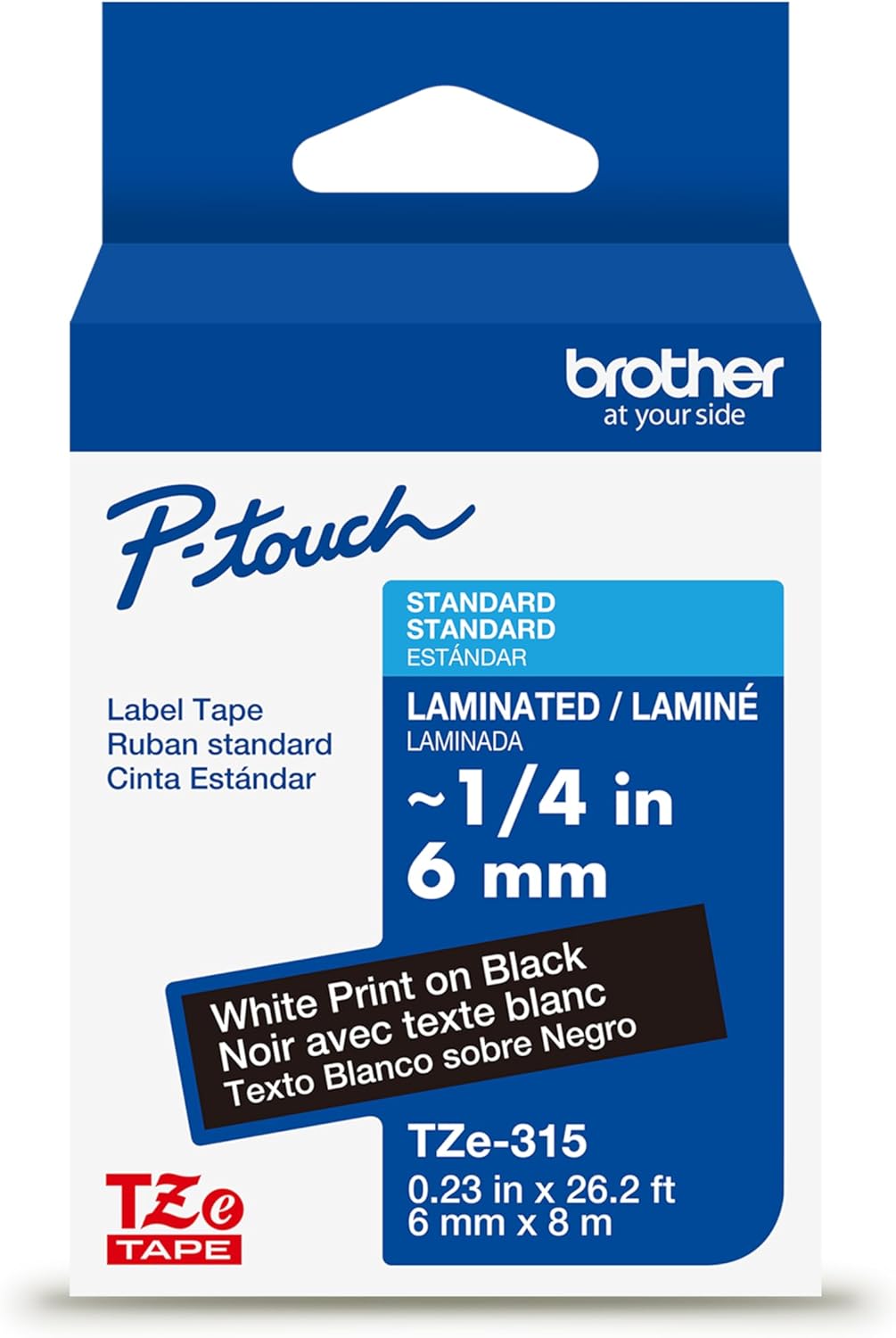 Brother Genuine P-Touch TZe White Print on Black Label Tape (TZe315 ...