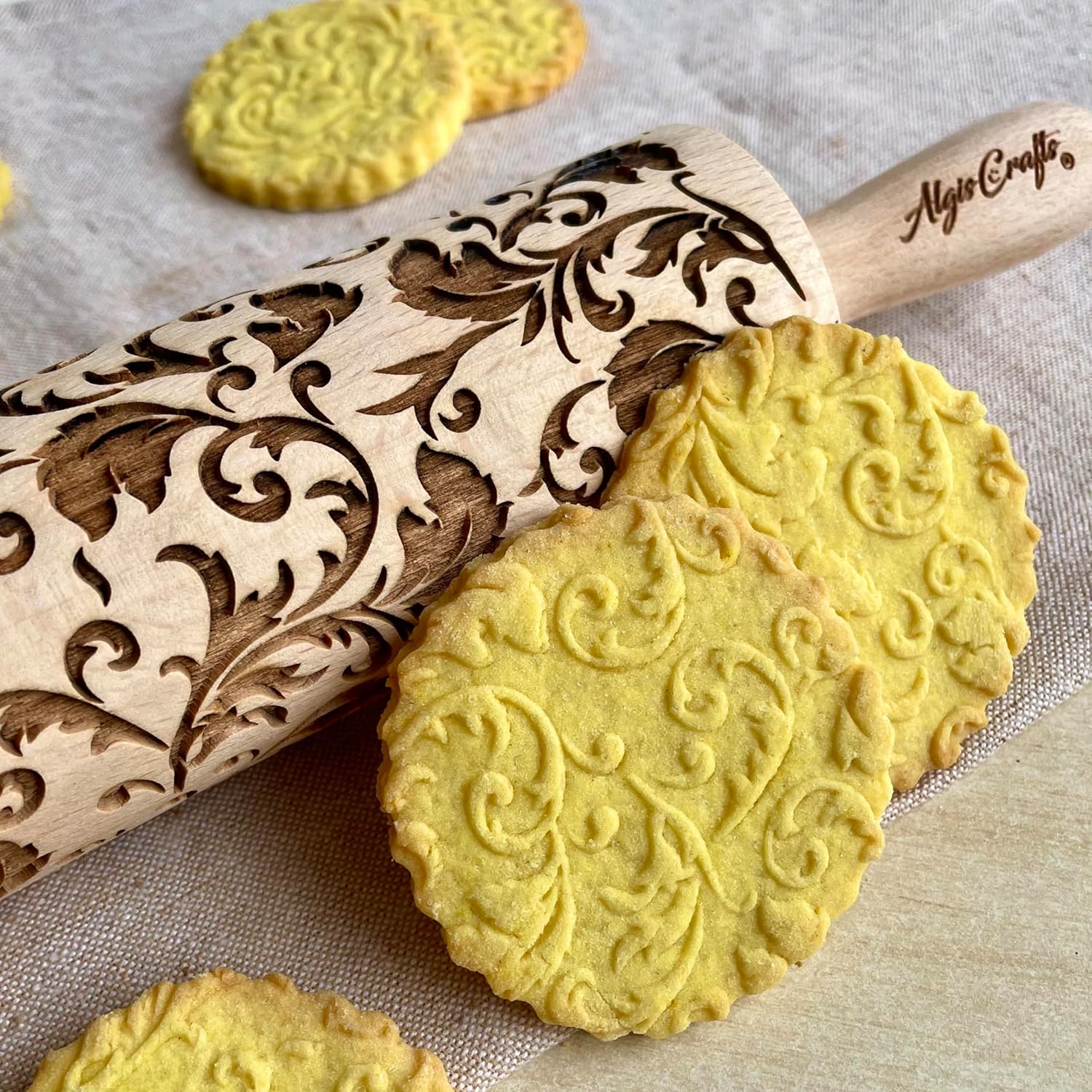 ROYAL Rolling pin Wooden engraved rolling pin with classic flowers Emb ...