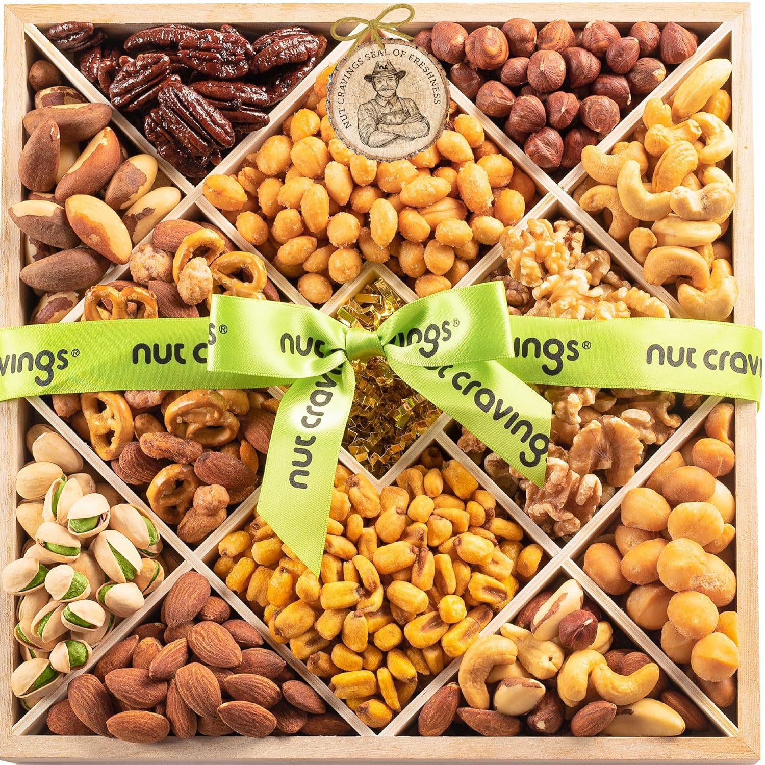 NUT CRAVINGS - Mixed Nuts Gift Basket in Reusable Diamond Wooden Tray ...
